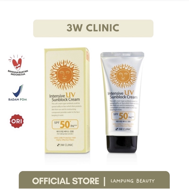 Jual 3W Clinic Intensive UV Sunblock Cream SPF 50+ PA+++ 70ml Sunscreen ...