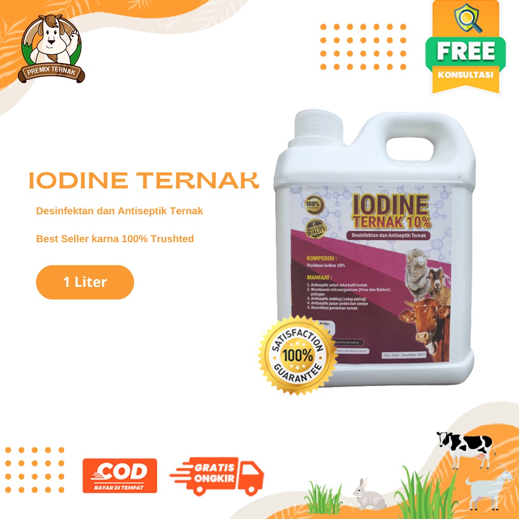 Jual IODINE TERNAK 10% 1 LITER - Desinfektan Antiseptik Ternak Basmi ...
