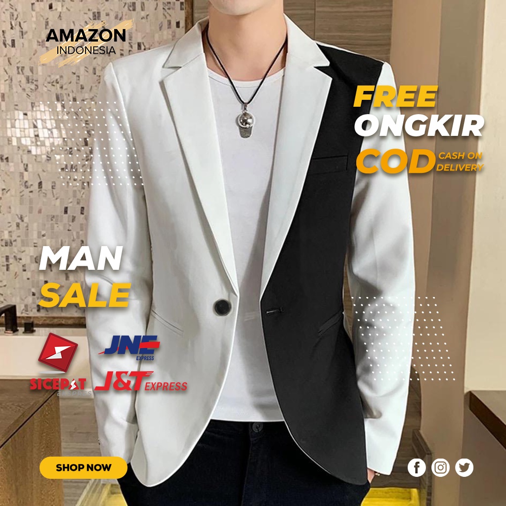 Jual BLAZZER JAS BLAZER PRIA COWOK LAKI-LAKI WARNA PUTIH HITAM BAHAN ...