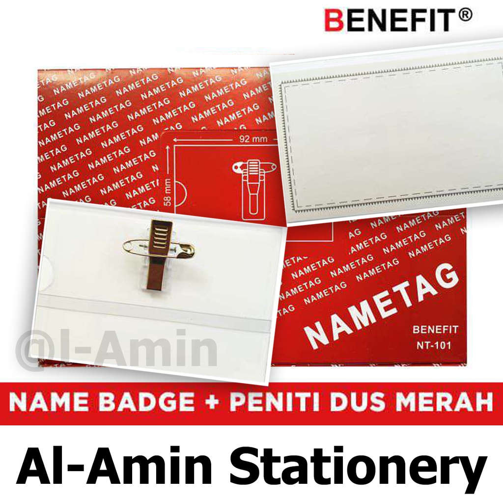 Jual Name Tag BENEFIT NT-101 Peniti + Jepit Buaya Besi Dos Merah (10pcs ...