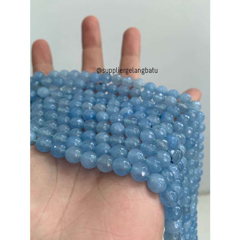 Jual batu kuarsa biru moss blue quartz 8mm CUTTING healing yoga therapy ...
