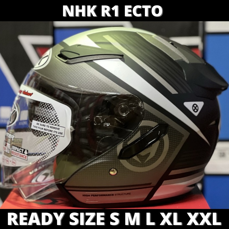 Jual Helm NHK R1 Ecto Black Silver Doff Double Visor Half Face | Shopee ...