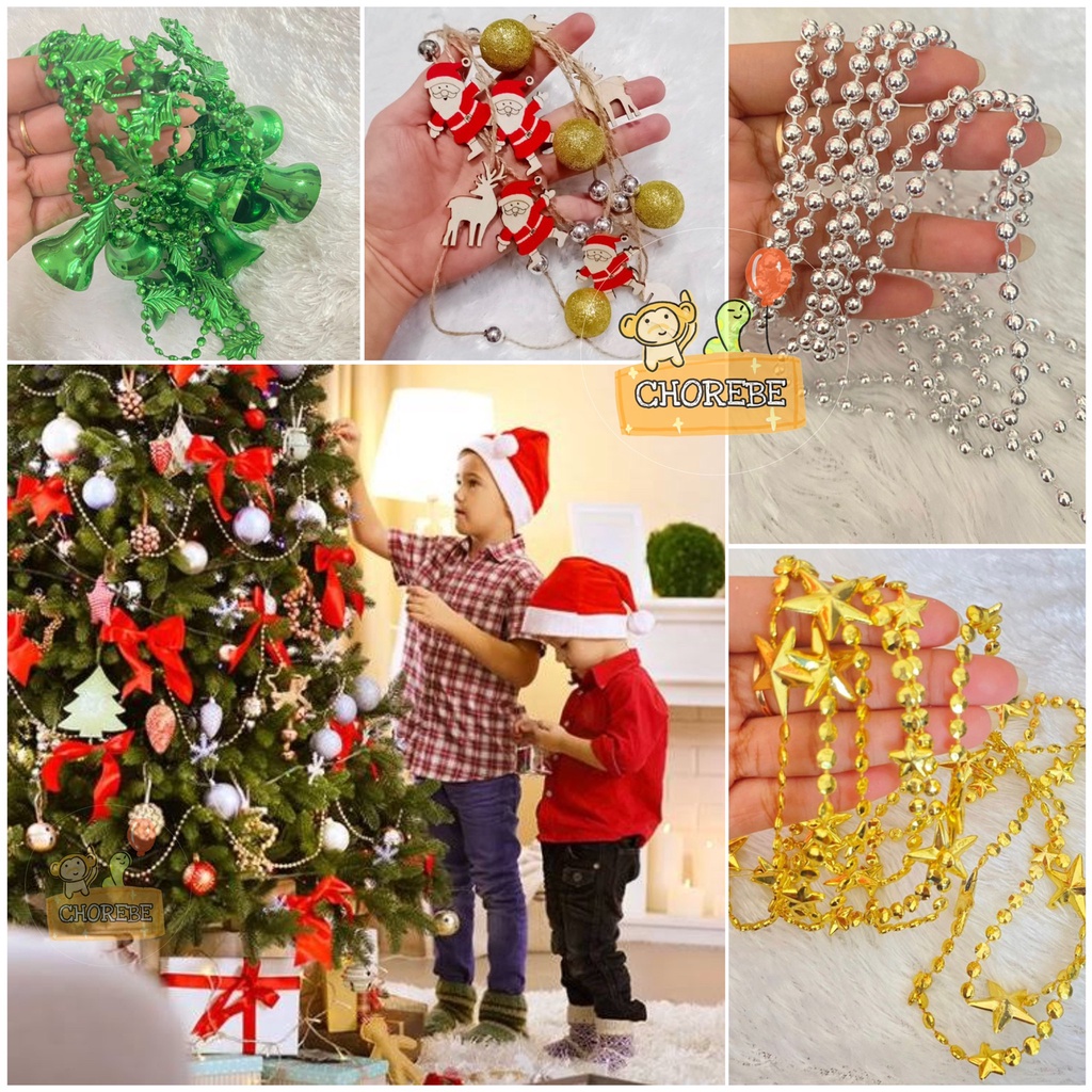Jual Rantai Mote Hiasan Dekorasi Pohon Natal Santa Lonceng Bulat ...