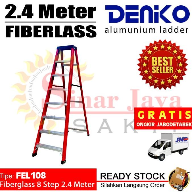 Jual Tangga Fiberglass 8 Step - 2,4 Meter Denko Fel108 Tangga Lipat 2.4 ...