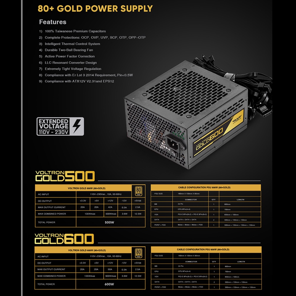 Jual Power Supply Armaggeddon Voltron Gold 500 PSU 80+ Gold Certified | Garansi Resmi 10 Tahun ...