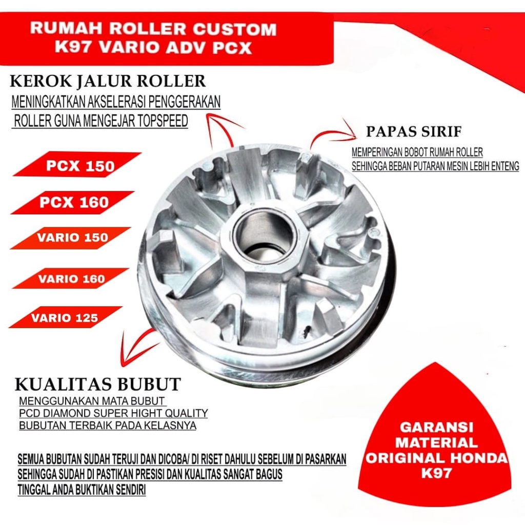 Jual rumah roller bubut custom pulley racing pcx 150 , adv150 kode K97 ...