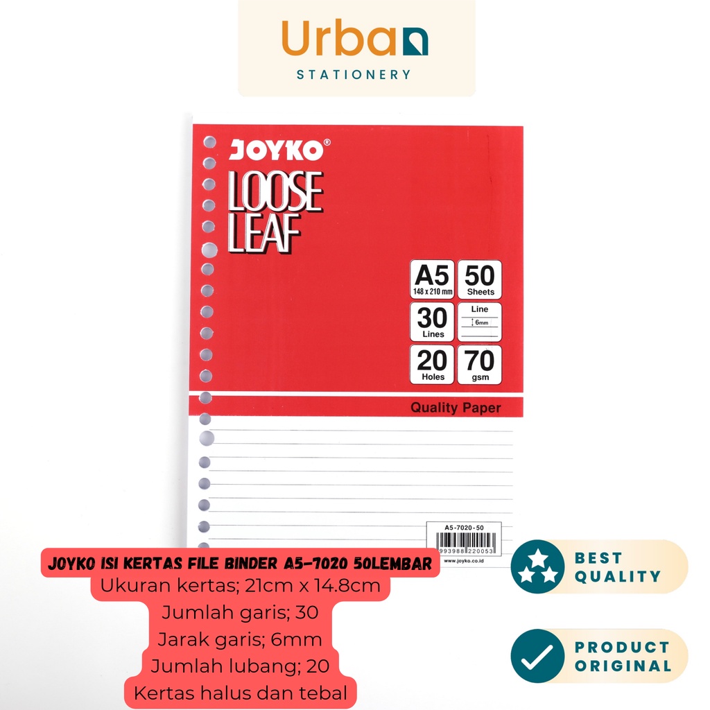 Jual Loose Leaf A5 / Refill Binder Ring Paper / Isi Binder JOYKO Bergaris A5 7020 50 Lembar ...