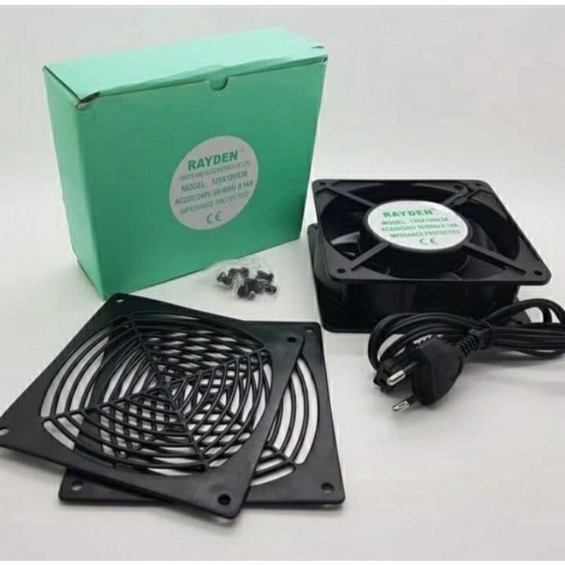 Jual fan rayden 12cm ac 220v sett + Kabel Colokan dan jaring kipas ...