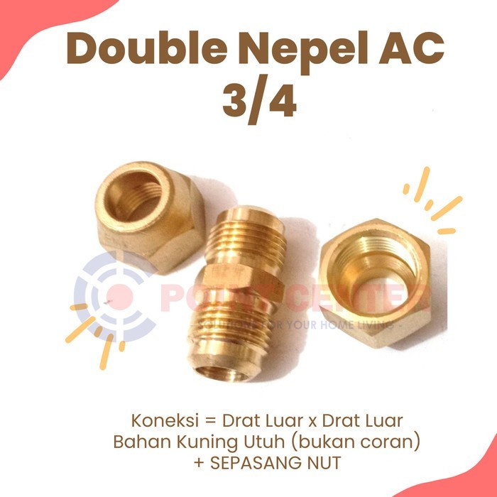 Jual TERBAIK DOUBLE NEPEL AC SET + NUT 3/4 SAMBUNGAN PIPA AC KUNINGAN | Shopee Indonesia