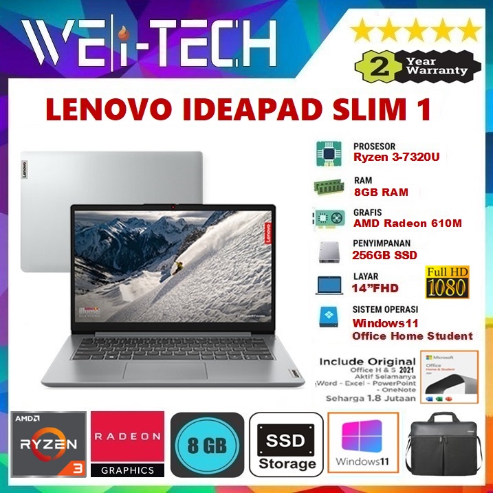 Jual LENOVO IDEAPAD SLIM 1 - RYZEN 3-7320U 8GB 256GB SSD 14"FHD WIN11 OHS | Shopee Indonesia