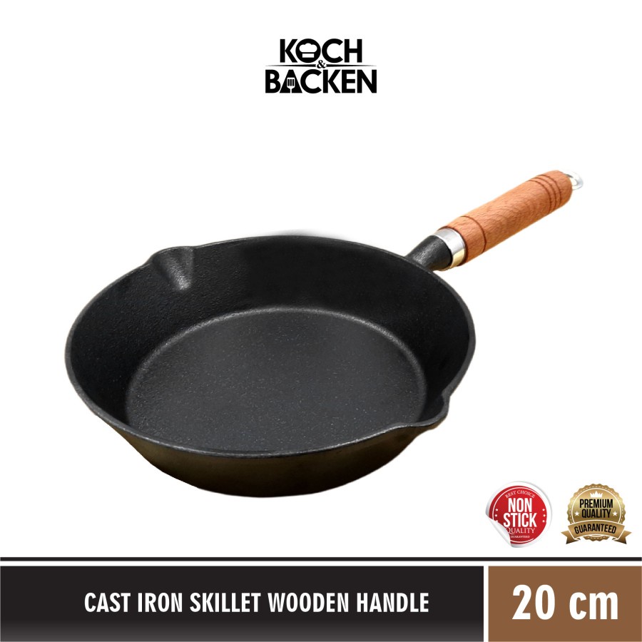 Jual KOCH&BACKEN Wajan Pan Gagang Kayu Cast Iron Skillet Anti Lengket ...