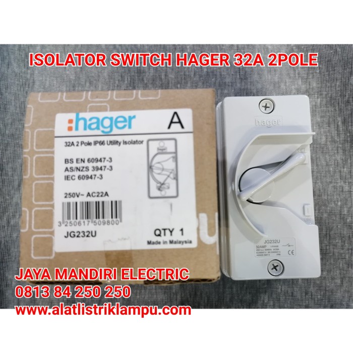 Jual Insulator Saklar Isolator Switch Hager Jg232U 32 Amper 2 Pole Ip66 32A 2Pole 2P | Shopee ...