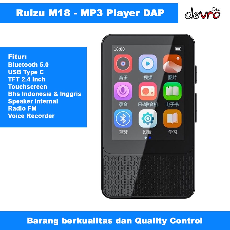 Jual Ruizu M18 - Bluetooth HiFi TFT 2.4" Touchscreen 16GB DAP MP3 ...