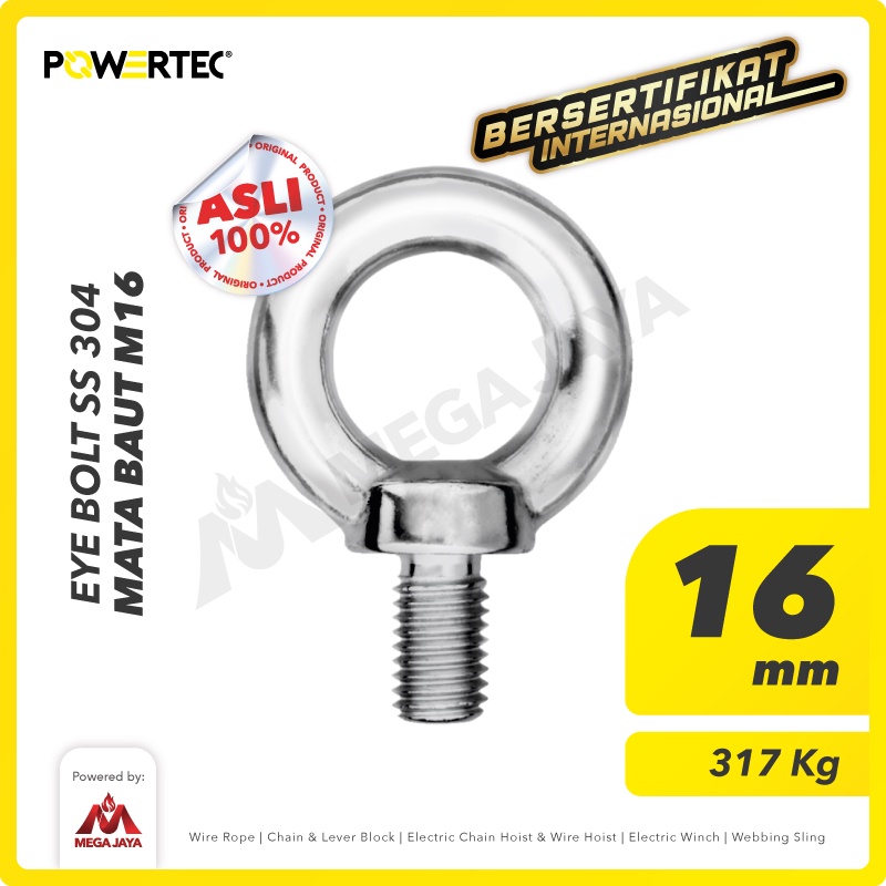 Jual POWERTEC Eye Bolt / Mata Baut SS 304 M16 | Shopee Indonesia