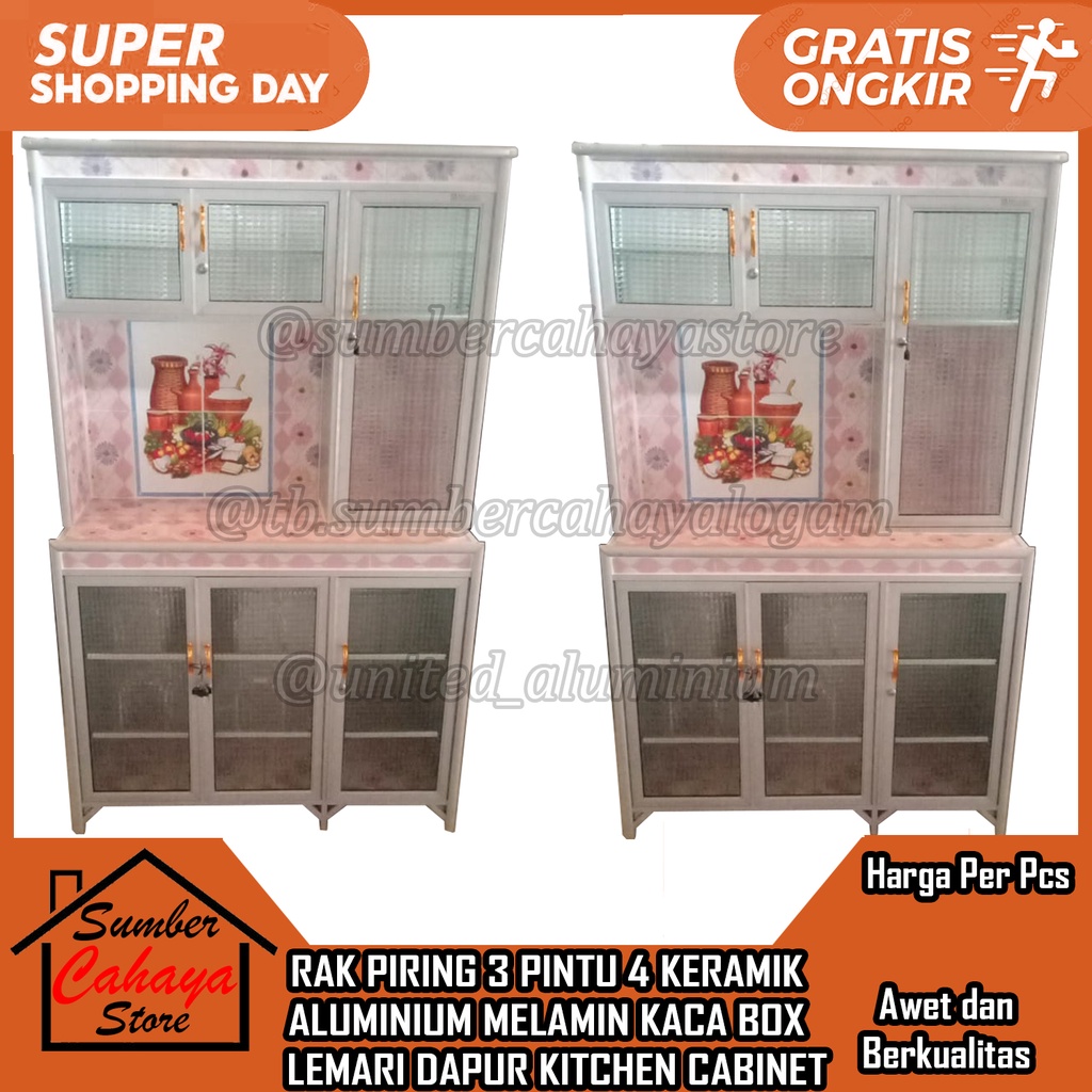 Jual [Kargo] RAK PIRING 3 PINTU 4 KERAMIK ALUMINIUM TRIPLEX MELAMIN ...