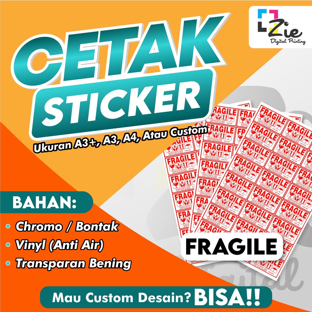 Jual Print/Cetak Sticker fragile A3+, A4 | Bontak, Vinyl, Transparan | Shopee Indonesia