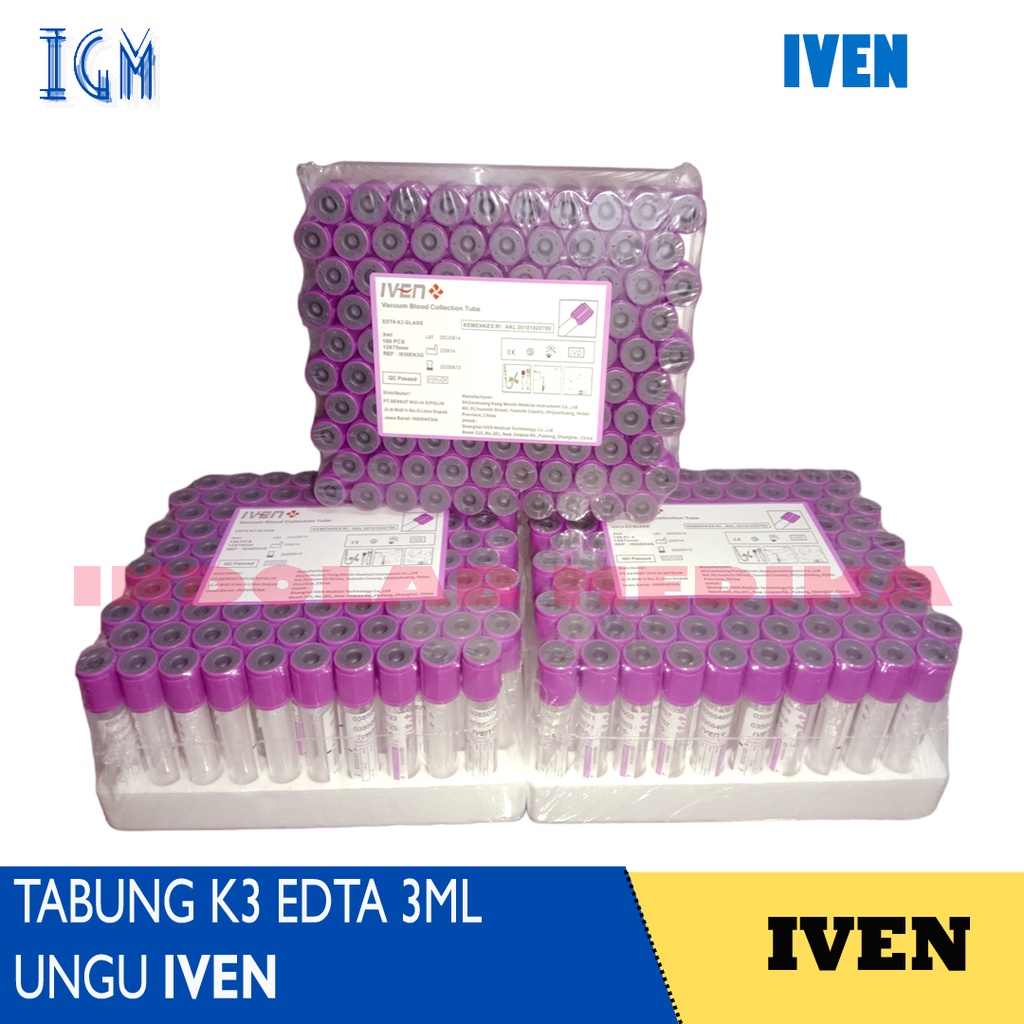 Jual TABUNG DARAH K3 EDTA 3ML WARNA UNGU | VACUTAINER K3 EDTA 3ML WARNA ...