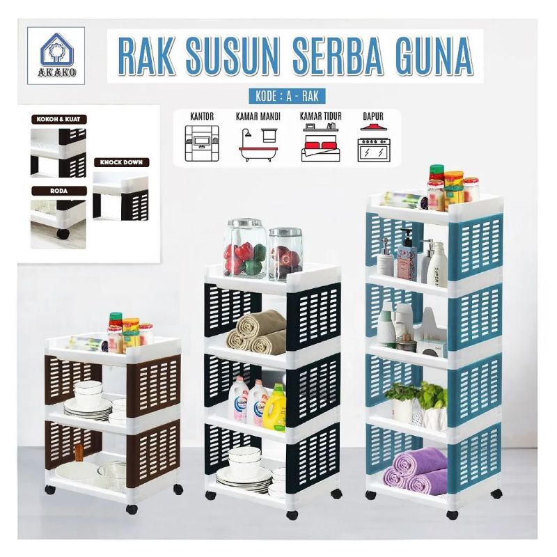 Jual AKAKO - Rak Plastik Serbaguna Pakai Roda A-RAK | Shopee Indonesia