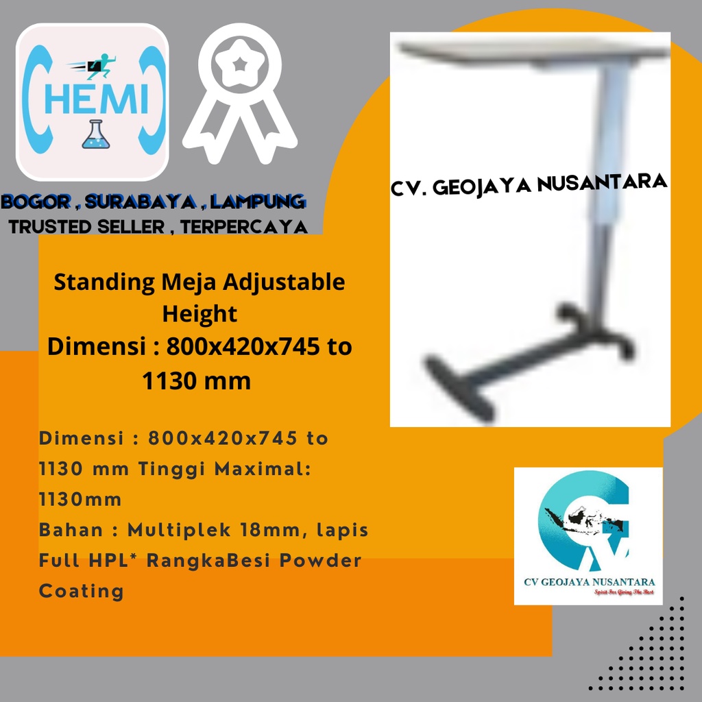 Jual Standing Meja Adjustable Height Dimensi : 800x420x745 to 1130 mm ...