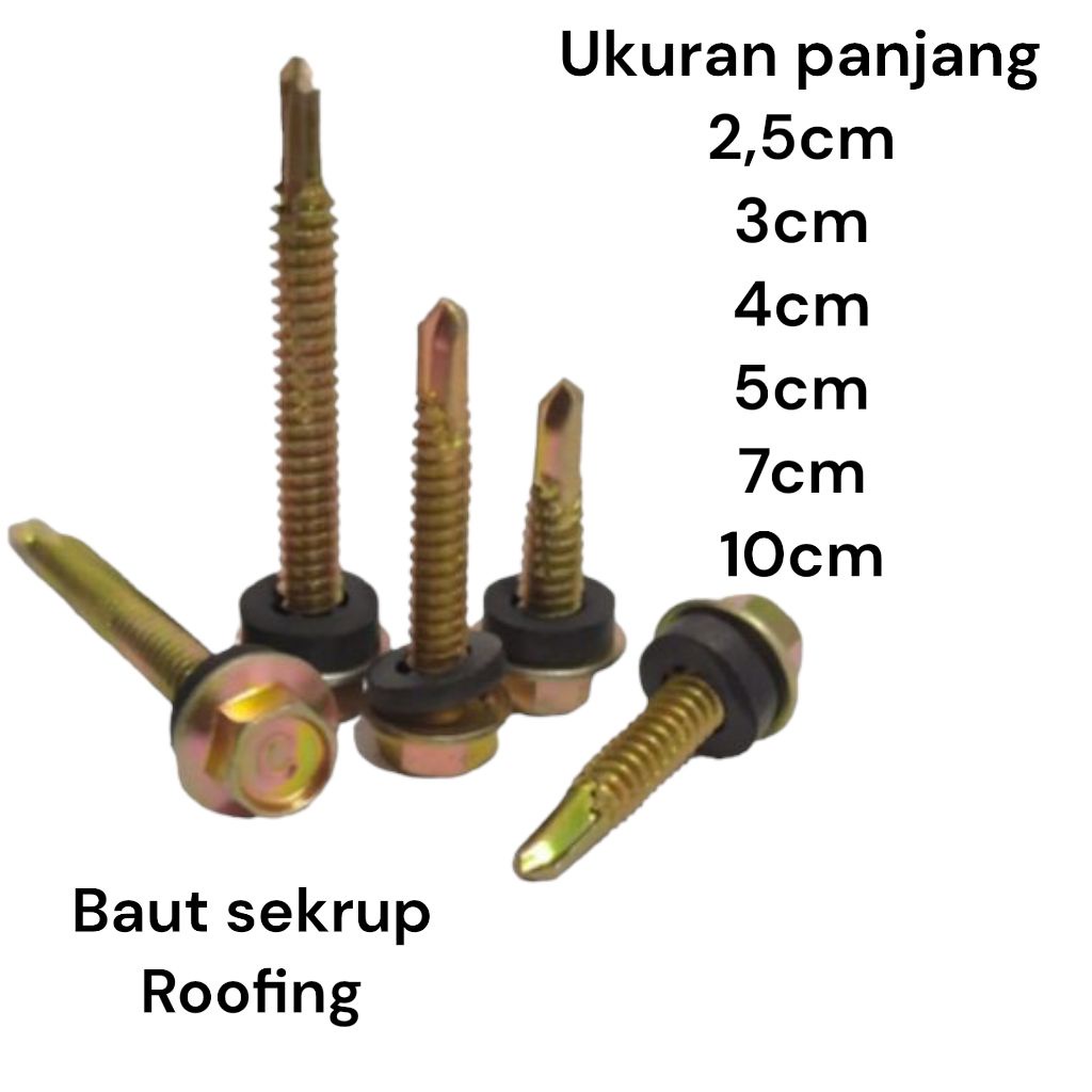Jual PER BIJI / BAUT SEKRUP ROOFING / SEKRUP ROPING / BAUT ROPING PANJANG / BAUT BAJA RINGAN ...