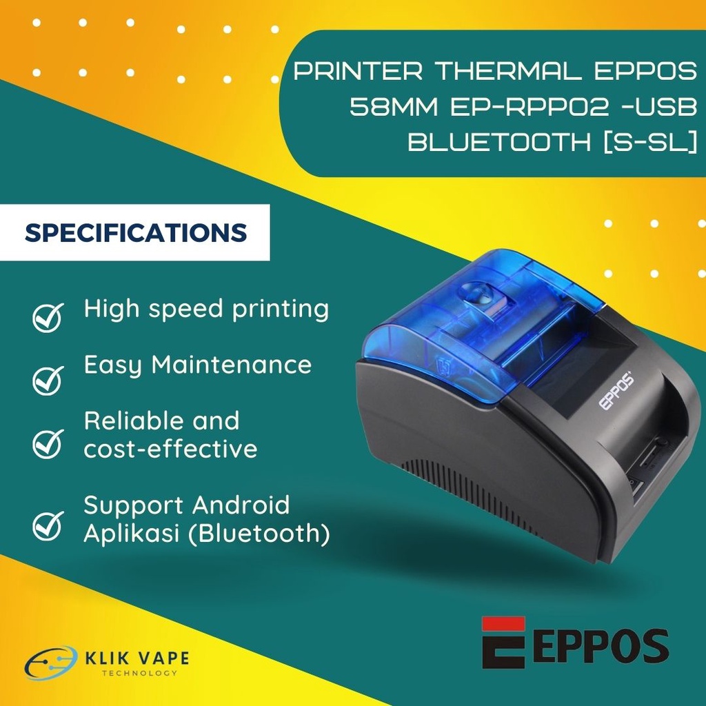 Jual Printer cetak struk kasir / Pembayaran Thermal EPPOS 58mm EP-RPP02 - USB Bluetooth BISA ...