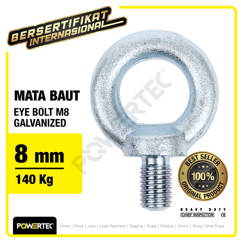 Jual POWERTEC Eye Bolt / Mata Baut Galvanized M8 | Shopee Indonesia