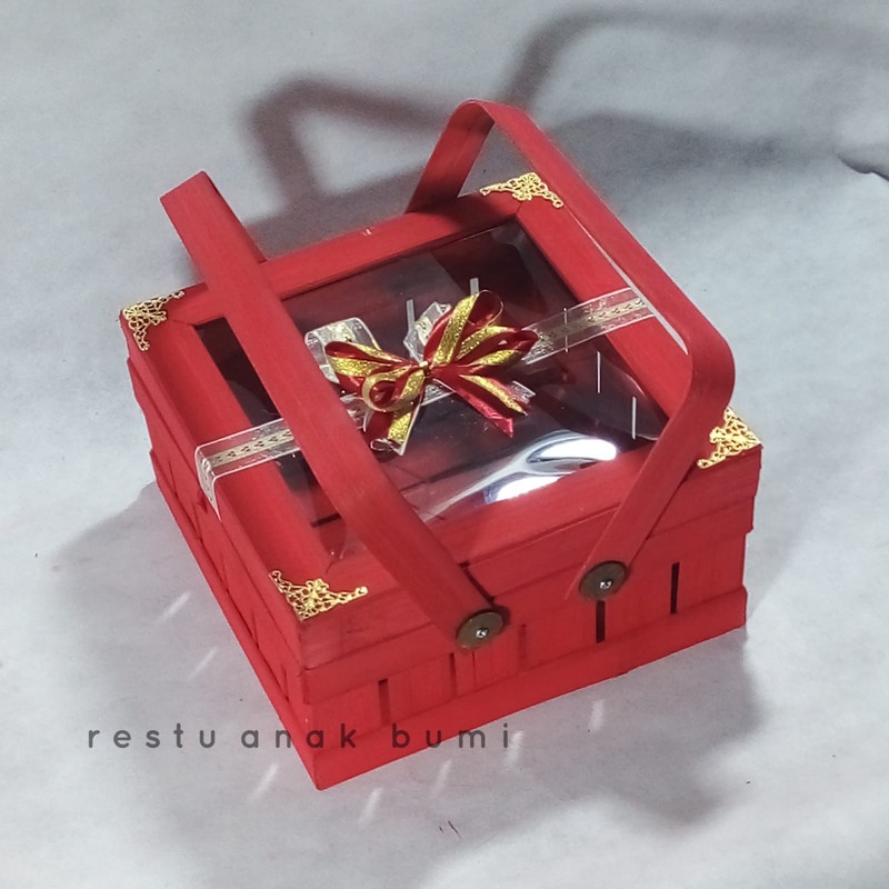 Jual Box kue Packaging Premium qualiti mika kaca transparan merah emas ...
