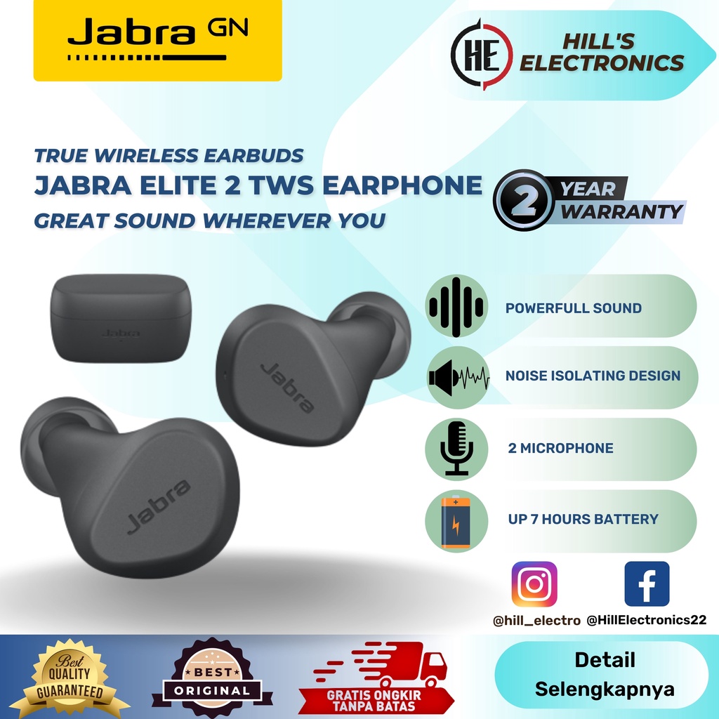 Jual Jabra Elite 2 Earphone True Original Earbuds TWS Wireless ...