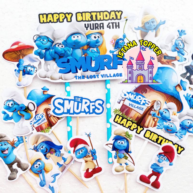 Jual Topper Cake STANDART / CUSTOM Tema Smurfs / Topper Smurfs | Shopee ...