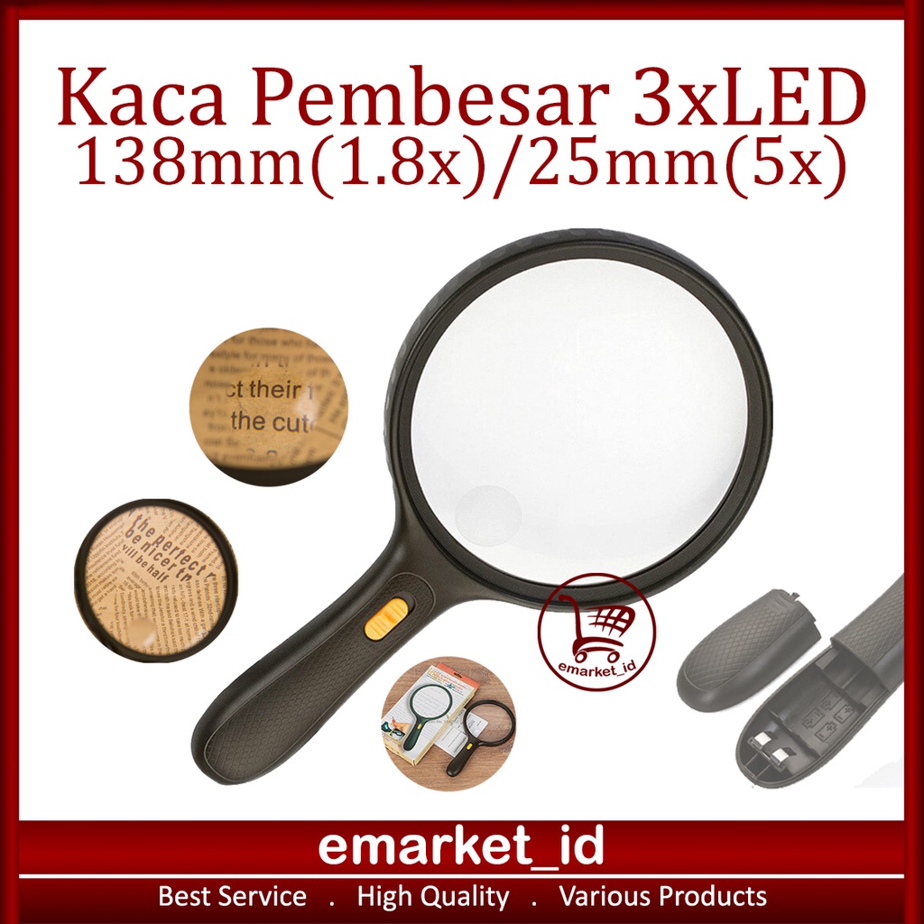 Jual Kaca Pembesar LED Besar 138mm Membaca / 1.8x 5x Lampu Lup Lensa ...