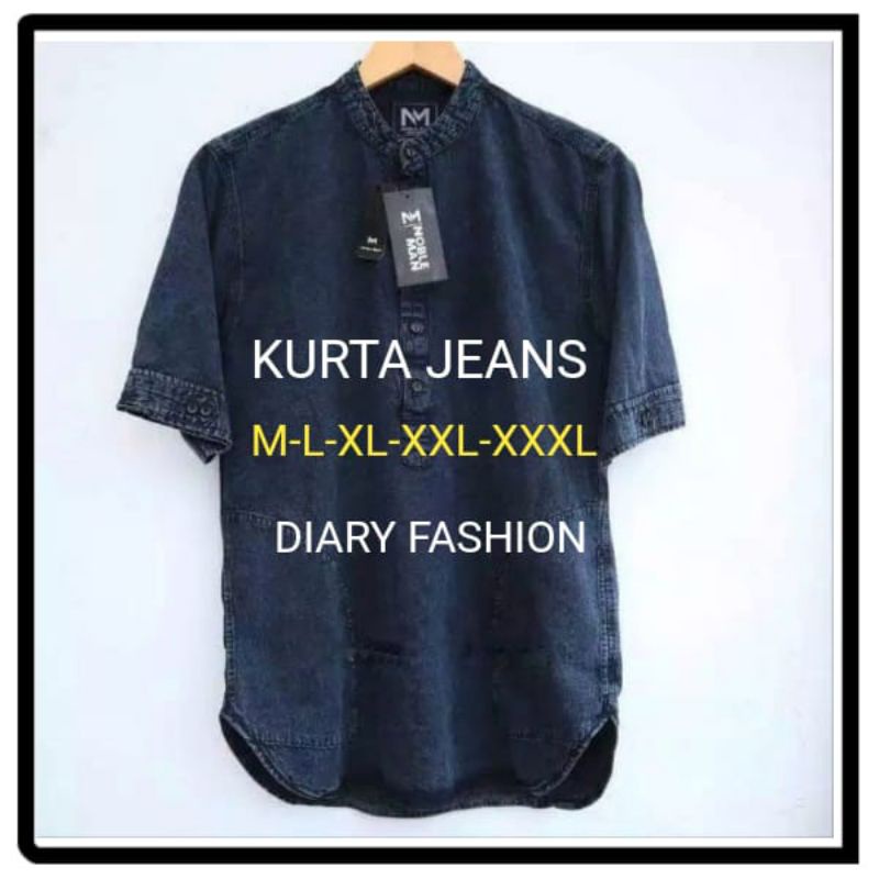 Jual (JUMBO M-L-XL-XXL-XXXL)Baju Atasan Koko Kurta Jeans Pria Dewasa Jumbo BigSize/Baju Koko ...