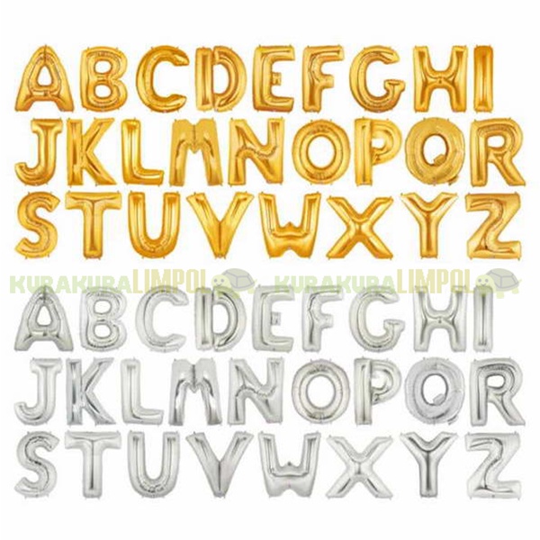 Jual (A-Z) Balon Foil Huruf Alphabet Balloon Gold Silver Satuan 40 cm ...