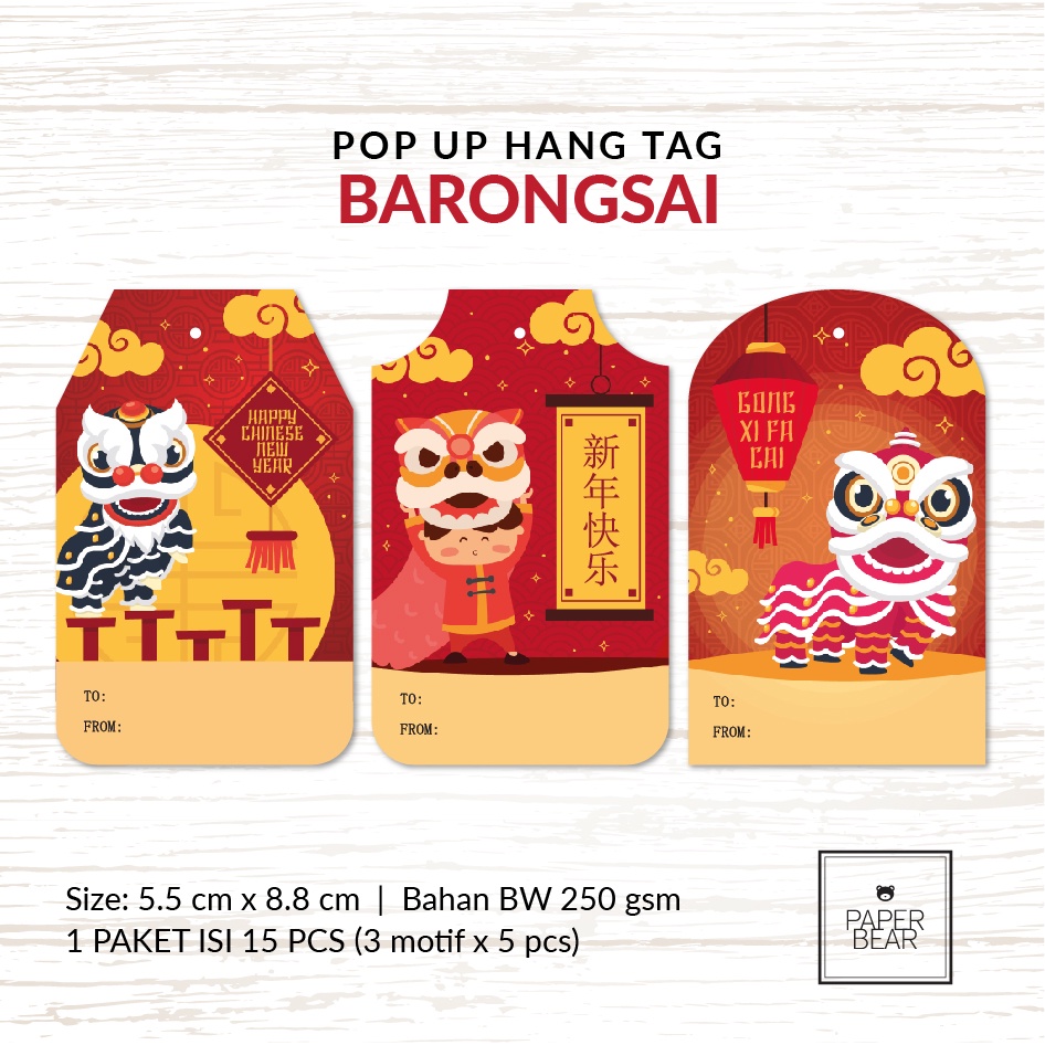 Jual POP UP Hang Tag Imlek BARONGSAI / Pop Up Hang Tag Chinese New Year / Gong Xi Fa Cai [ 15 ...