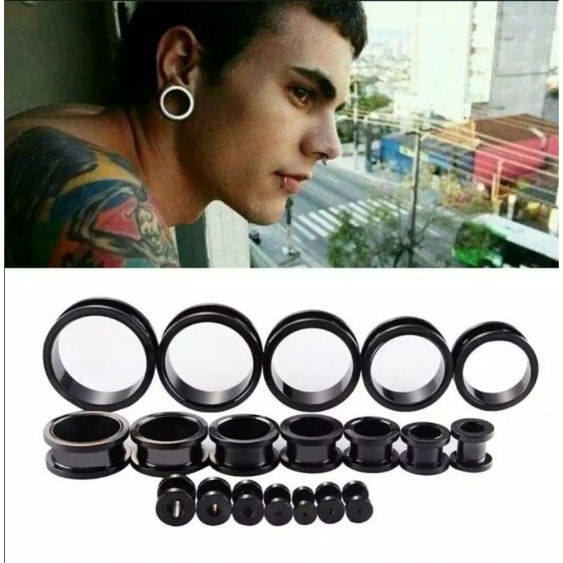 Jual anting pria titanium PIERCING EAR PLUG titanium anti karat ready ...