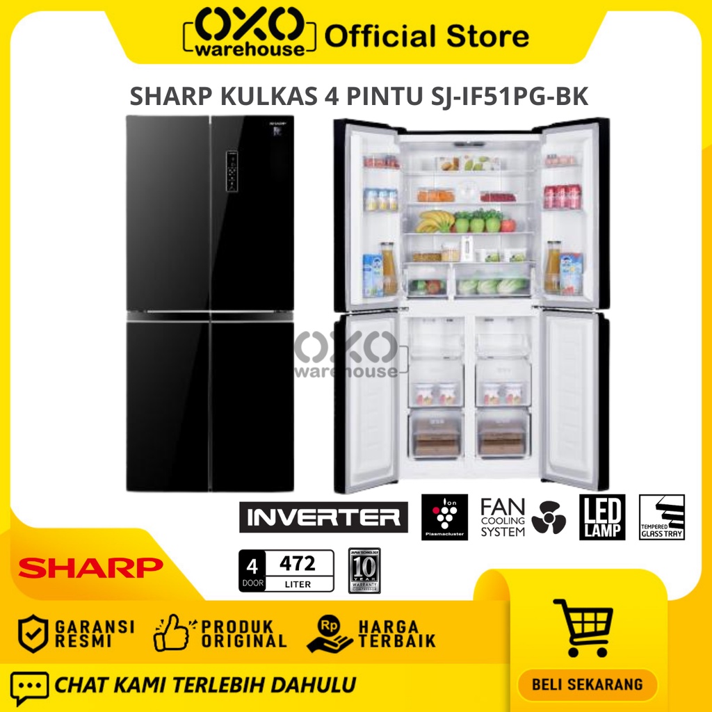 Jual Sharp Kulkas SJ-IF51PG-BK 4 Pintu New Black Glass Door Kapasitas ...