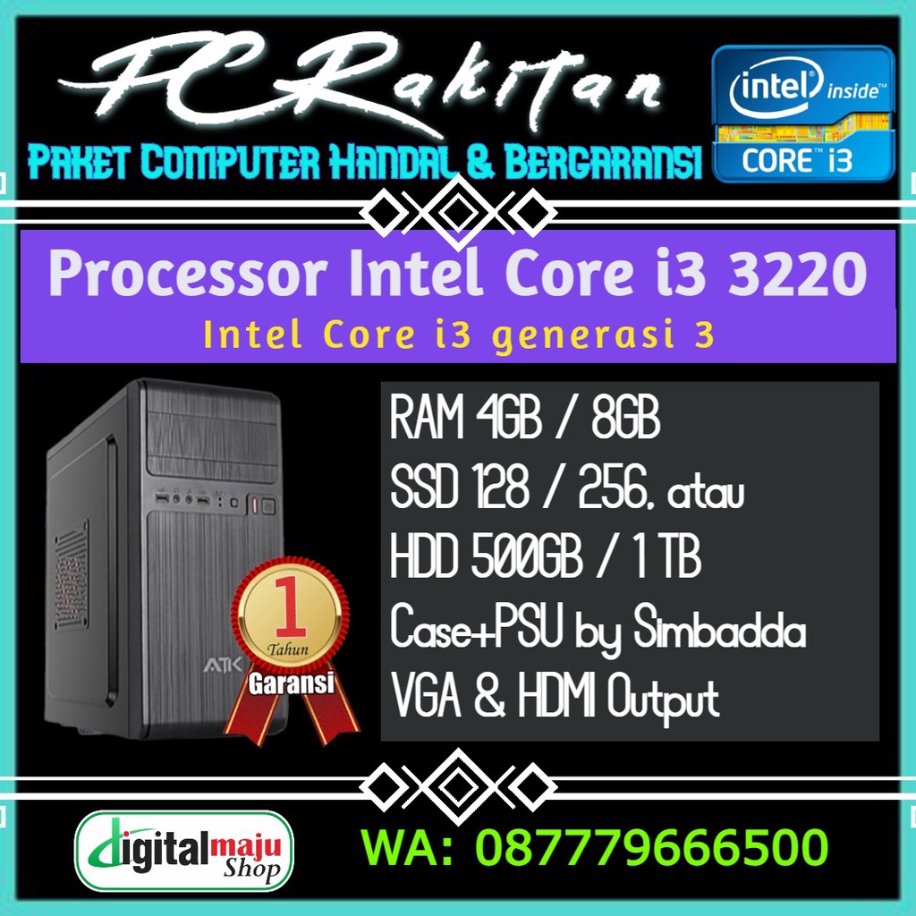 Jual Komputer PC CPU Rakitan Core i3 3220 BARU-HDD 500GB,RAM 4GB kurang dari 1.5jt PC MURAH ...