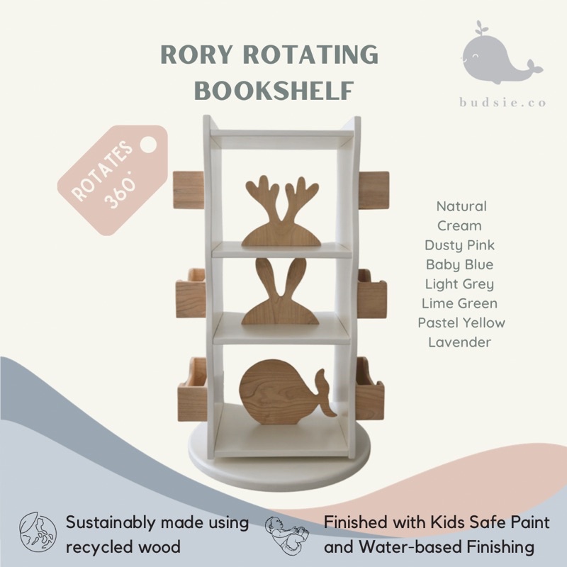Jual RORY Wooden Rotating Bookshelf / Rak Buku Putar Anak dari Kayu ...