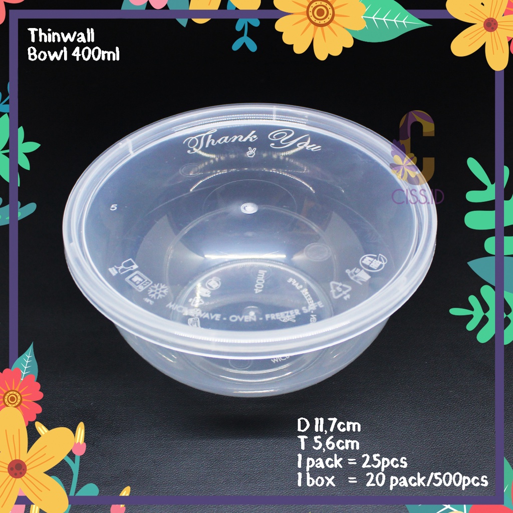 Jual KOTAK MAKAN PLASTIK THINWALL BOWL 400ML BULAT 1 PACK ISI 25PCS ...