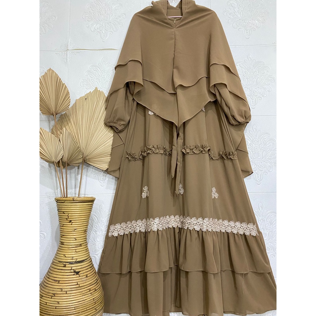 Jual Gamis Syari Ceruty Renda / Gamis Terbaru Mix Renda Bunga Cantik ...
