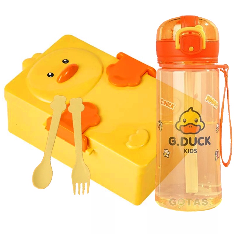 Jual Botol Minum Tempat Makan Bentuk Kotak Bekal Bento Gambar Bebek ...
