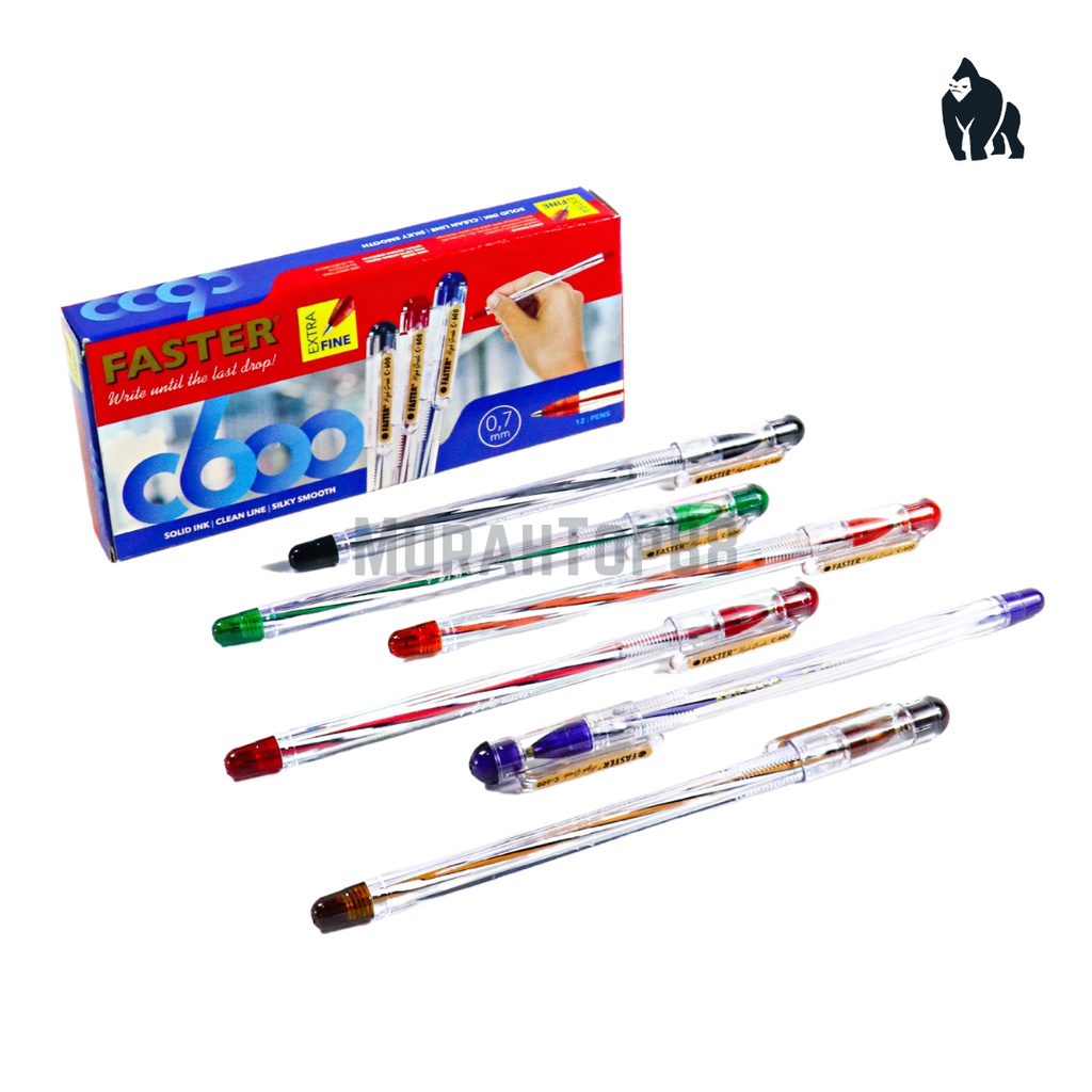Jual Pulpen Pen Faster C600 / Ballpoint Bolpen Hitam Biru Merah [1 BOX ...
