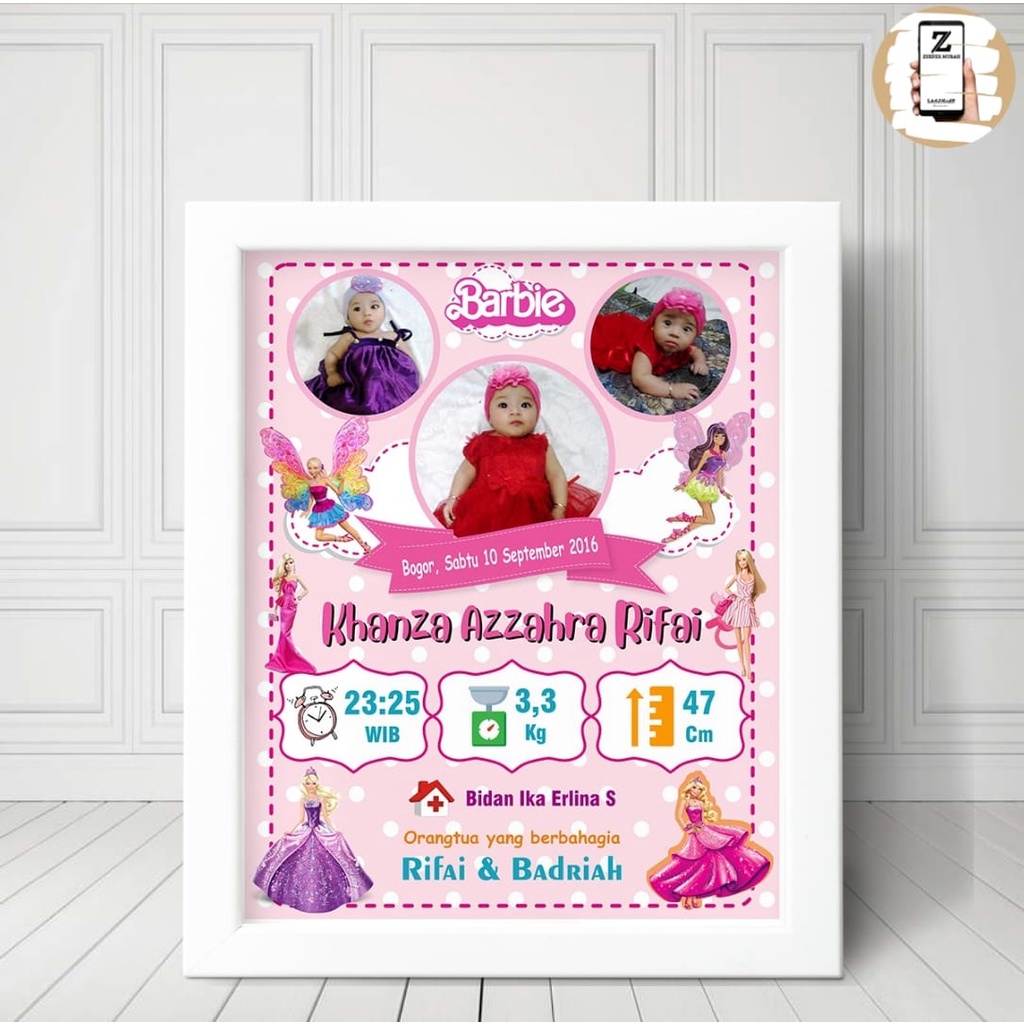 Jual Biodata Kelahiran Bayi Murah 20x25 10r Plus Bingkai Putih Cantik ...