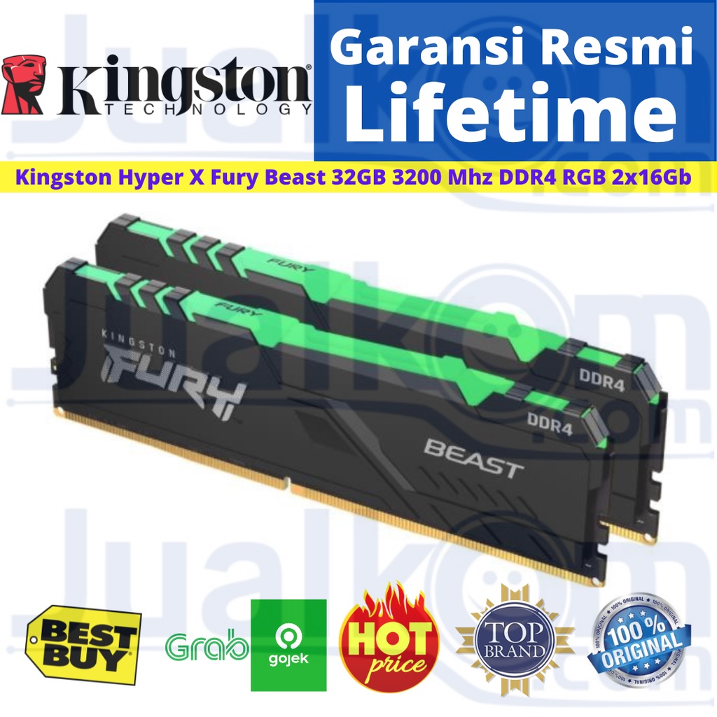Jual Ram DDR4 32GB 2X16 PC25600 KF432C16BB1AK2/32 KINGSTON FURY BEAST ...