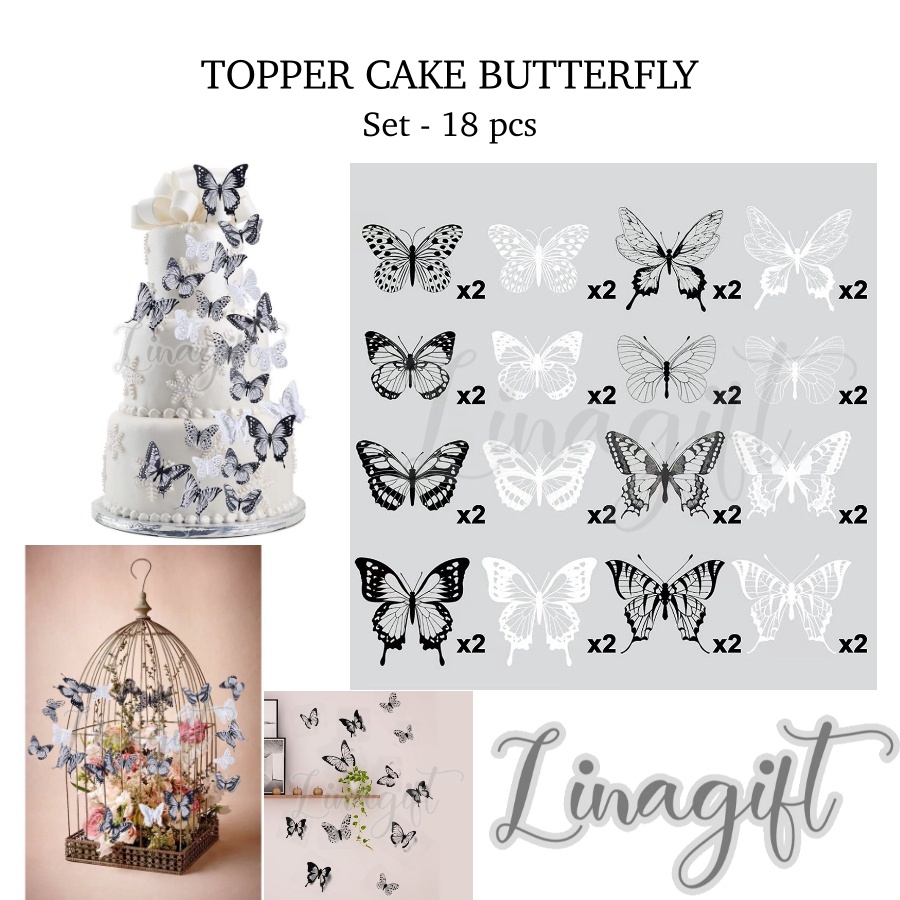 Jual ( Set 18 Pcs ) TOPPER CAKE BUTTERFLY TOPER KUE KUPU - KUPU HAPPY ...