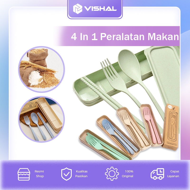 Jual VISHAL 4 in1 Garpu Sumpit Tableware Travel Cutlery Set Alat Makan ...