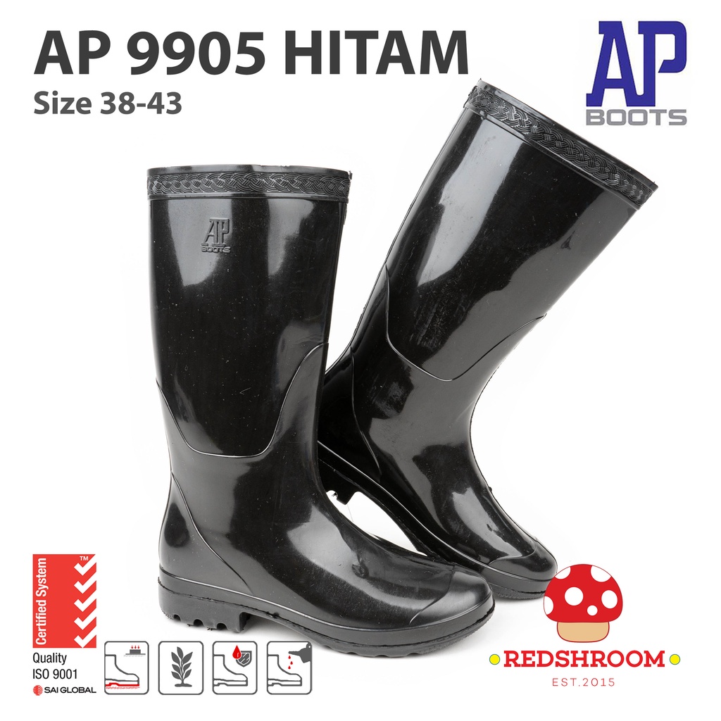 Jual Sepatu Boot Tinggi AP 9905 AP Boots Hitam Karet Lokal Lentur ...