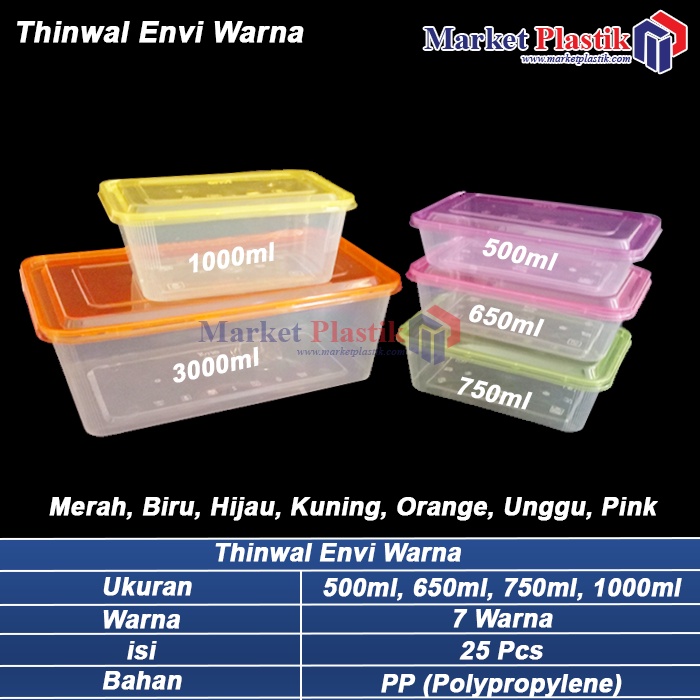 Jual Thinwall envi Warna Persegi Panjang kotak tempat makan sayur pp Square 500, 650, 750, 1000 ...