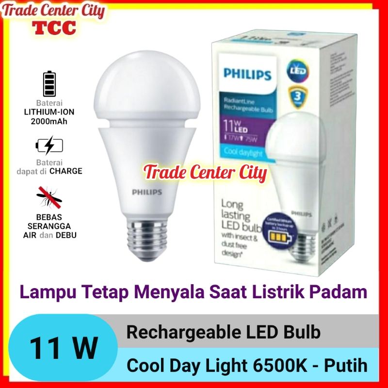 Jual Lampu EMERGENCY LED Philips 11 watt Radiant Line Cahaya Putih Bohlam Darurat AC DC ...