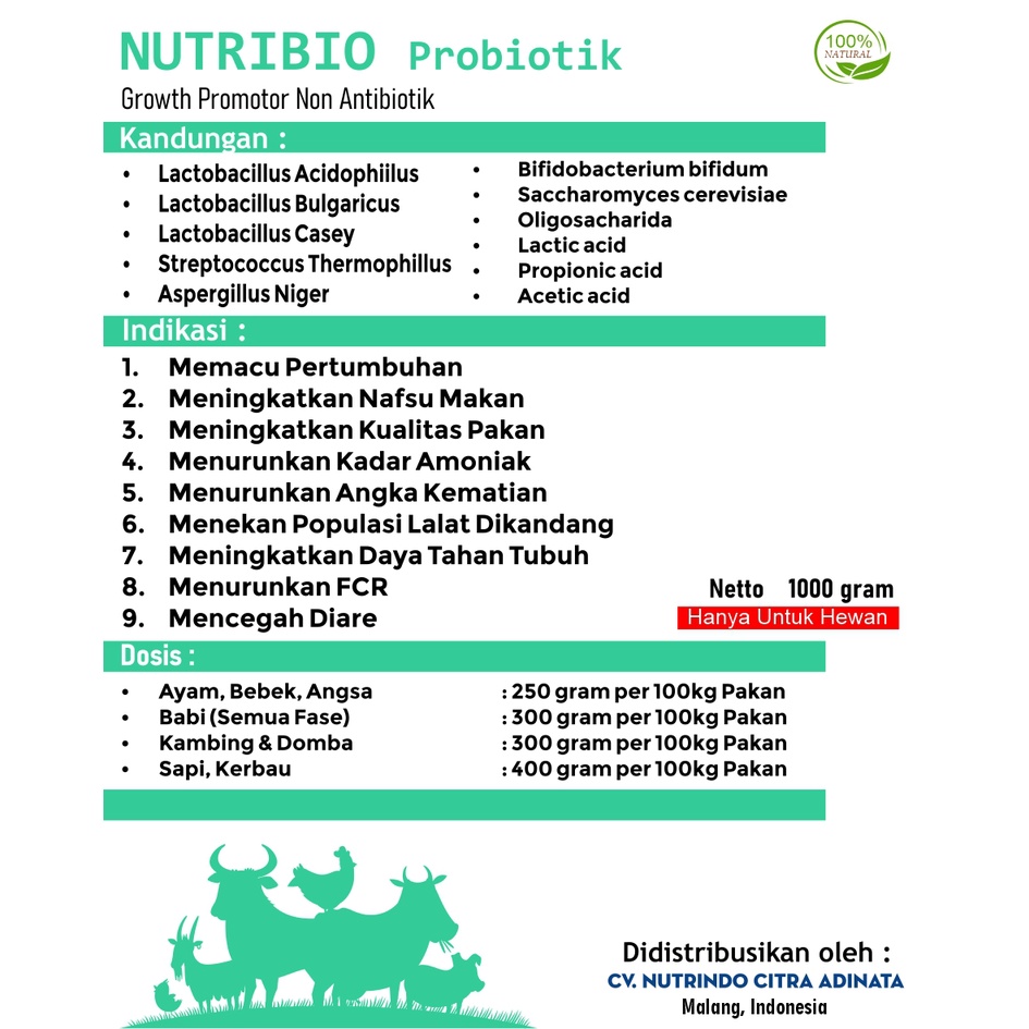 Jual NUTRIBIO PROBIOTIK - PROBIOTIK TERNAK - AGP TERNAK - GROWTH ...