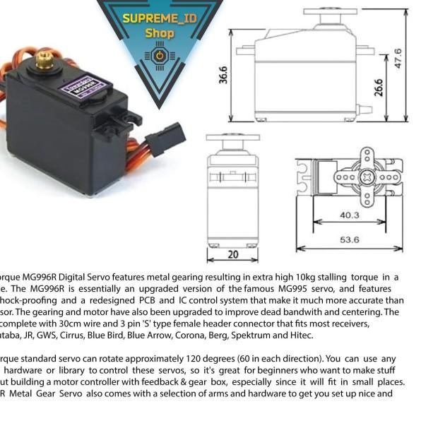 Jual Servo Motor MG996R | RC Robotic Arduino Raspberry pi - Full-Metal | Shopee Indonesia